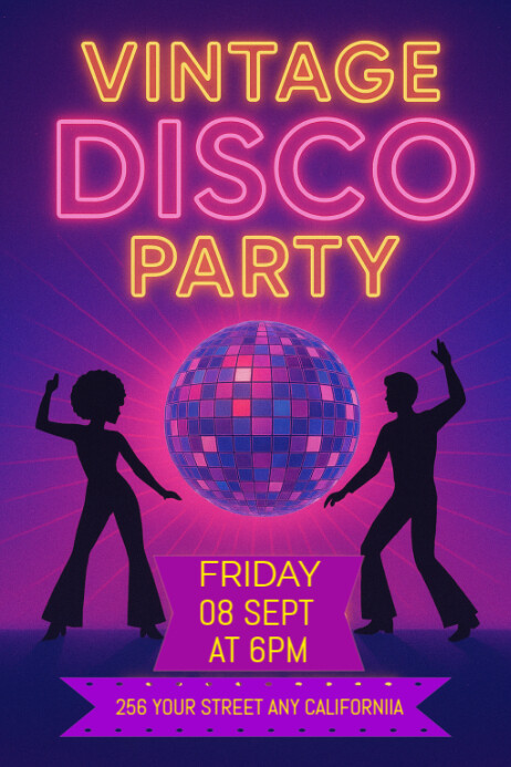 Neon Vintage Disco Party Poster Template | PosterMyWall