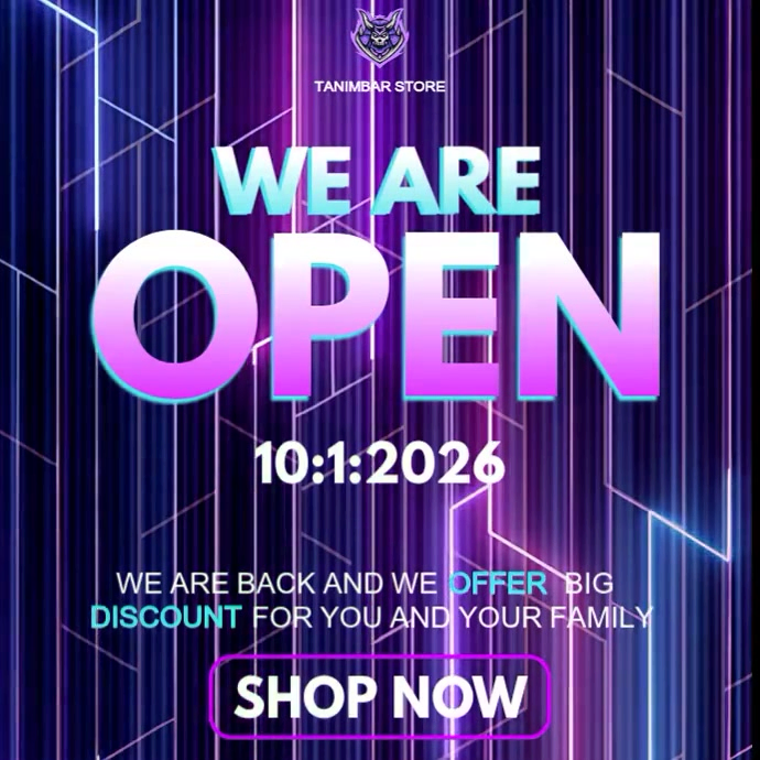 Neon We Are Open 2026 Instagram Post Template | PosterMyWall