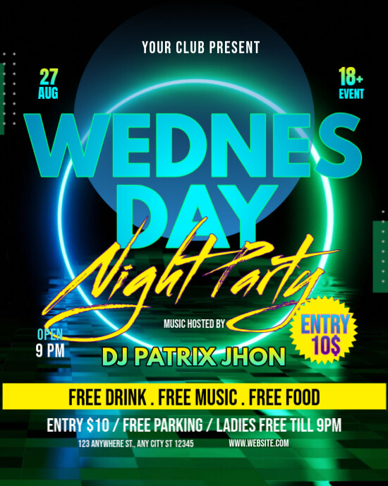 Plantilla de Neon Wednesday night party instagram post | PosterMyWall