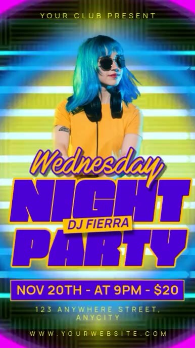 Neon Wednesday Night Party Reel Instagram Template | PosterMyWall