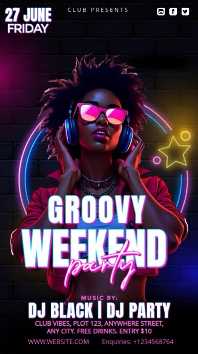 Copy of Neon Weekend Bash Party Digital Display (9:16) | PosterMyWall