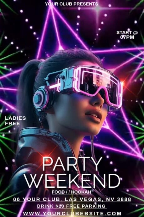 Neon Weekend Party Poster Template | PosterMyWall