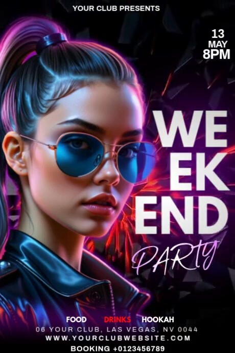 Neon Weekend Party Poster Template | PosterMyWall