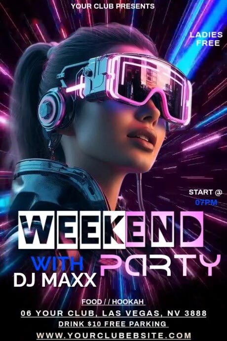 Neon Weekend Party Poster Template | PosterMyWall