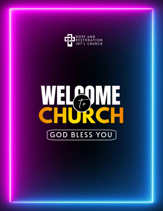 Neon Welcome To Church Flyer template | PosterMyWall