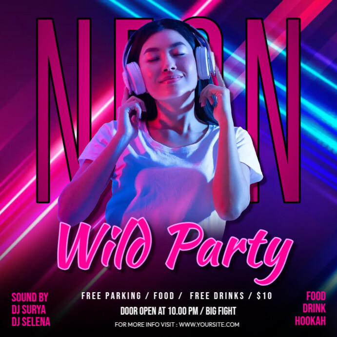 Neon Wild Party Template | PosterMyWall