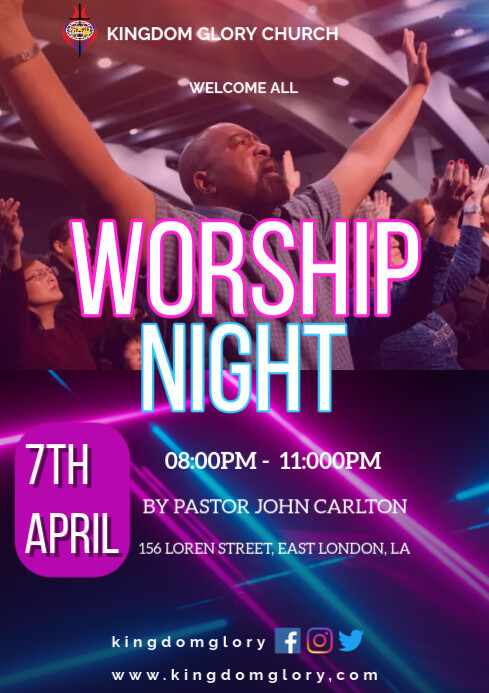 Neon Worship Night Flyer Template | PosterMyWall