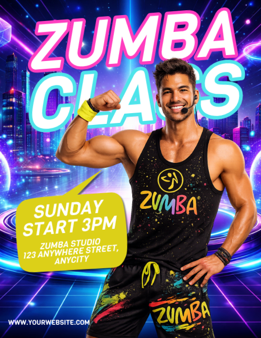 Neon Zumba Class Pamflet Template | PosterMyWall