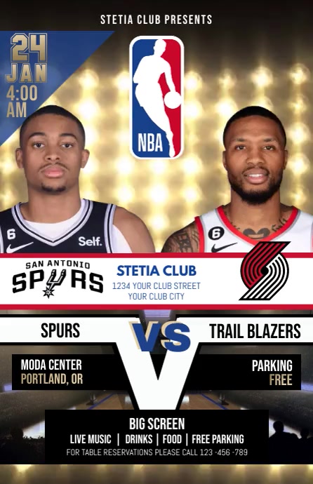 SPURS vs TRAIL BLAZERS, NBA Template | PosterMyWall