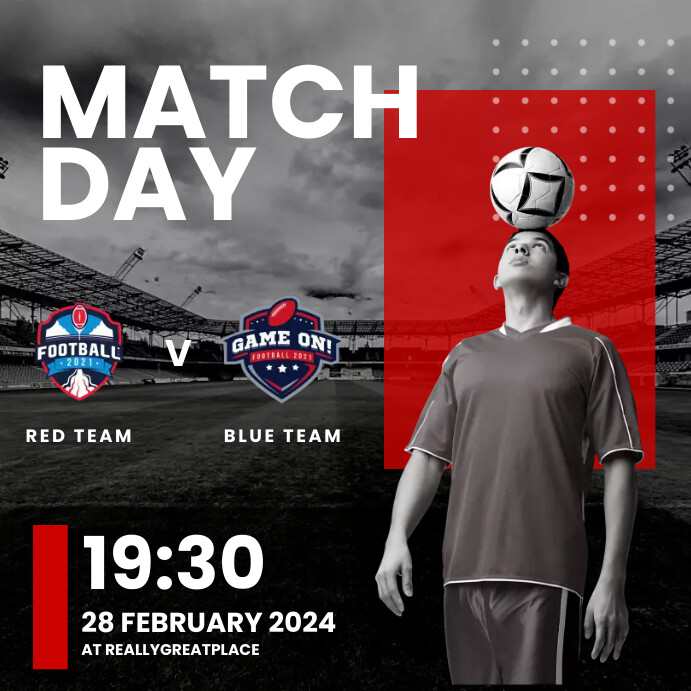 Neutral Modern Sporty Football Match Day Template | PosterMyWall