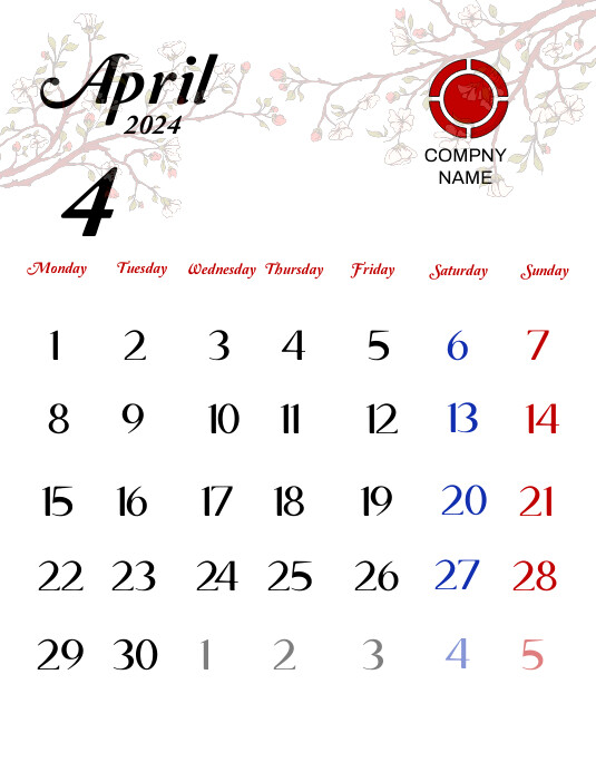 Copy of new april calendar beautiful design | PosterMyWall