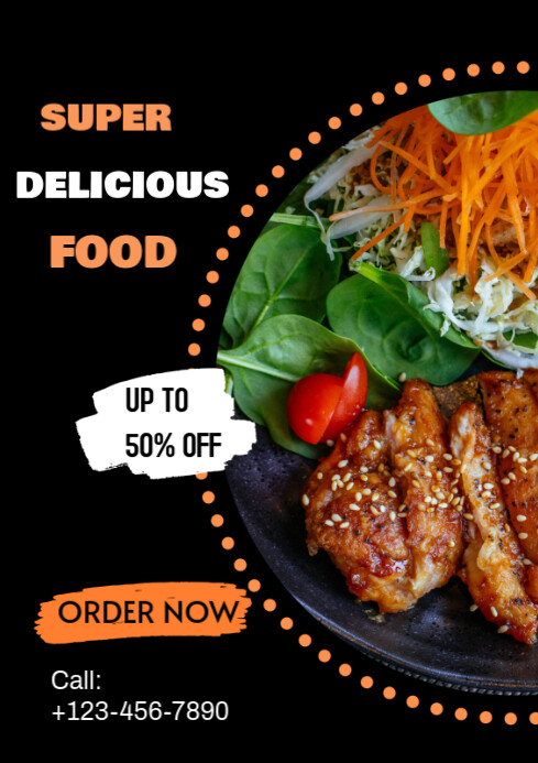 New black and orange super delicious food Instagram poster template ...