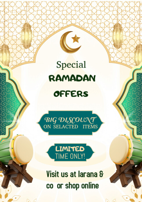 New creamy and green special Ramadan offers Instagram poster template ...