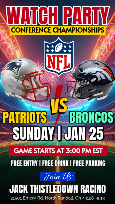 New England Patriots Vs Denver Broncos NFL 2026 Watch Party Instagram ...