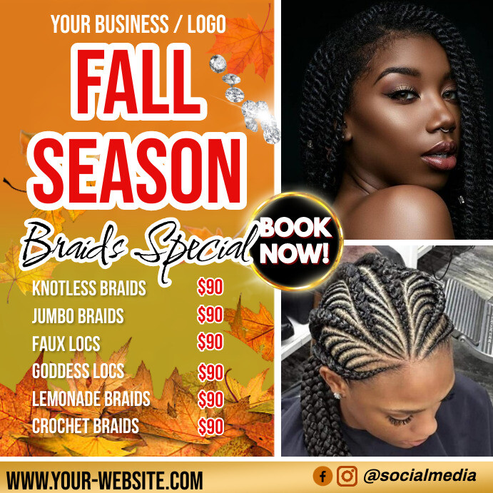 New Fall Season Hair Flyer, DIY Braids Hair S Template | PosterMyWall