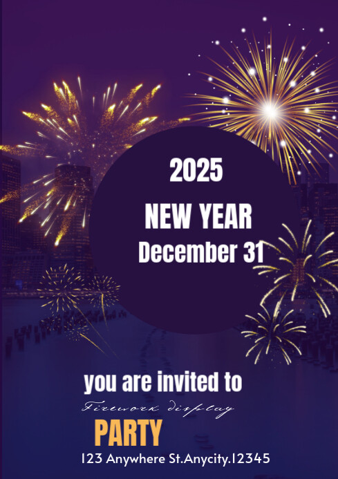 New purple 2025 new year party invitation Instagram poster template ...