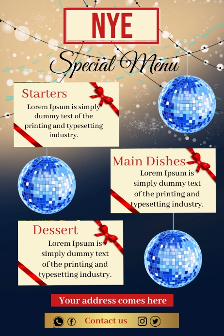 Copy of New year's eve menu, Menu | PosterMyWall