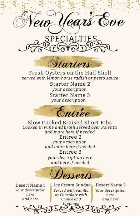 New Year's Eve Menu Template | PosterMyWall