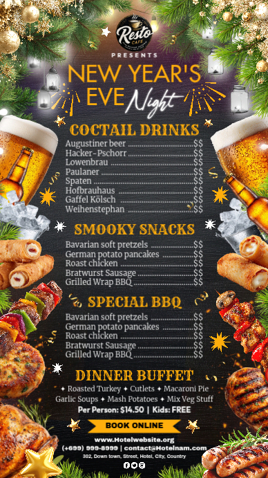 New Year's Eve Menu Display Template | PosterMyWall