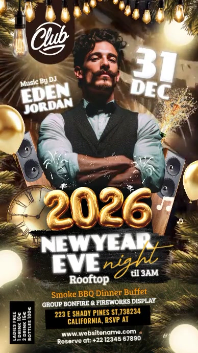 Modèle New Year's Eve Party 2026 Display Template | PosterMyWall