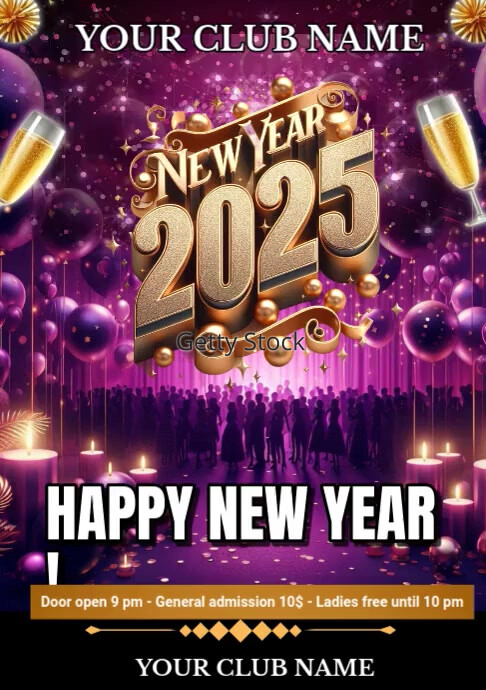 new year 2025 party invitation purple Templat | PosterMyWall