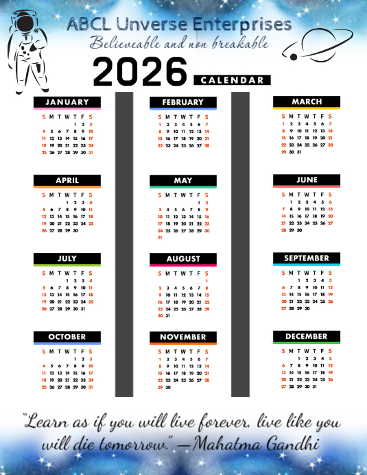 New Year 2026 Calendar Flyer (us Letter) Template | PosterMyWall