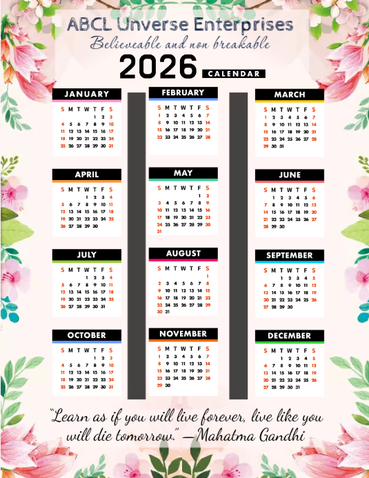 Copy of New Year 2026 Calendar Flyer (us Letter) | PosterMyWall