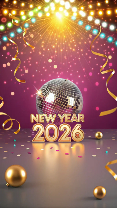 New year 2026 celebration with disco ball Template | PosterMyWall
