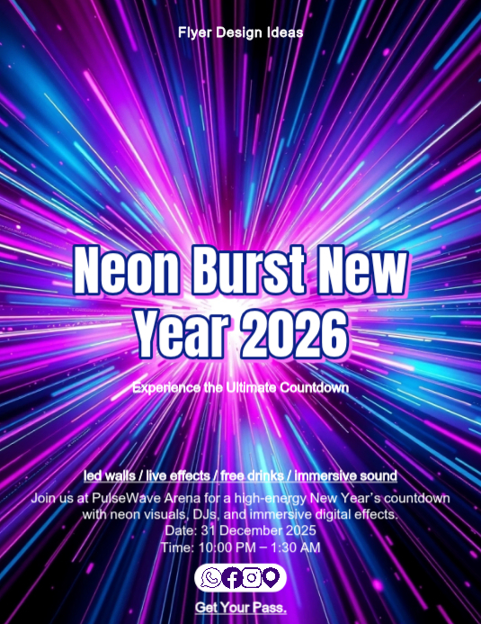 New Year 2026 Neon Burst Flyer Template | Futuristic Holographic Event ...