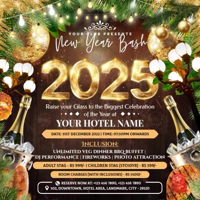 New Year Bash Party 2023 Post Template | PosterMyWall