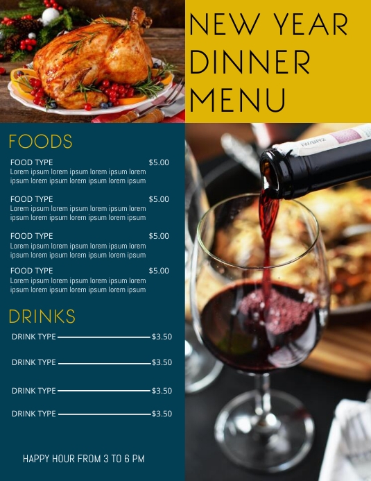 New Year Dinner Menu Template | PosterMyWall