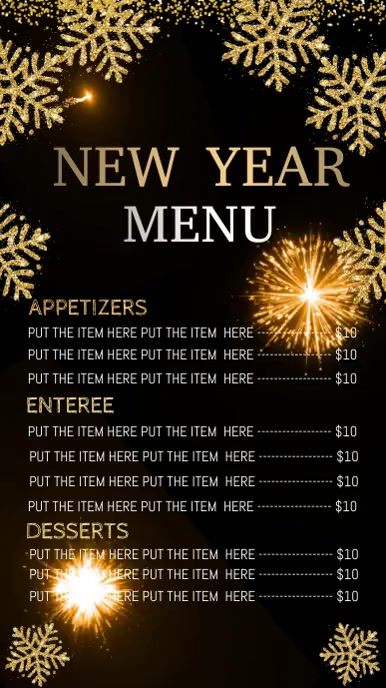 new year dinner menu digital display Template | PosterMyWall