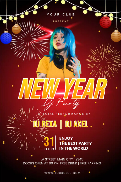New Year Dj Party Poster Flyer Template | PosterMyWall