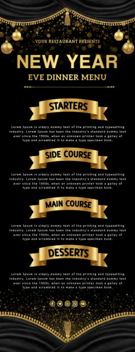 New Year Eve Dinner Menu Half Page Letter. Template | PosterMyWall