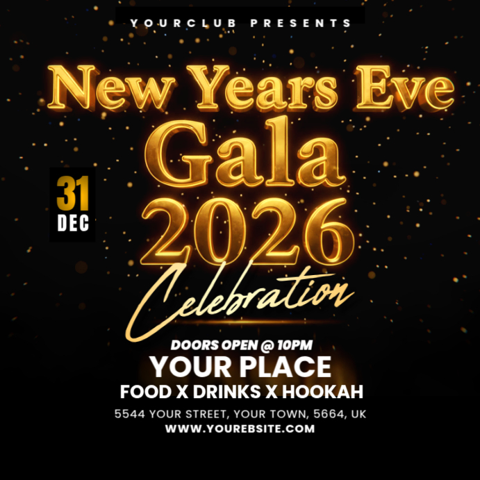 New Year eve gala 2026 Party Flyer Template | PosterMyWall