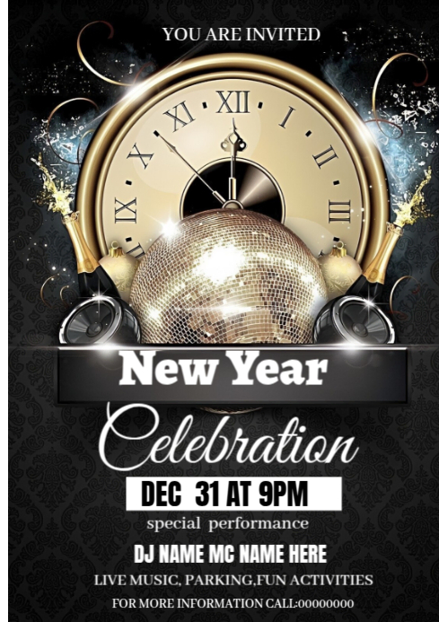 New Year Eve Party A4 Template | PosterMyWall