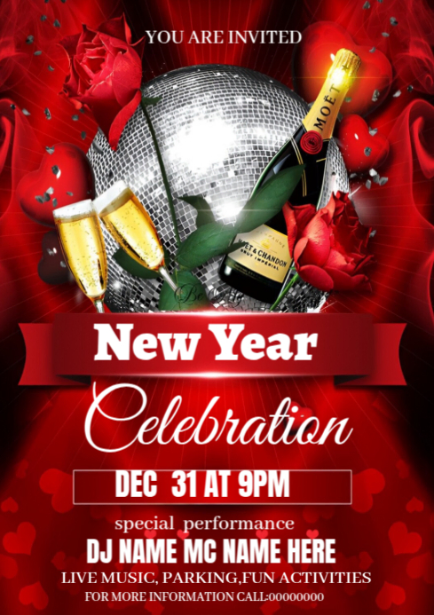 New Year Eve Party Poster A4 Template | PosterMyWall