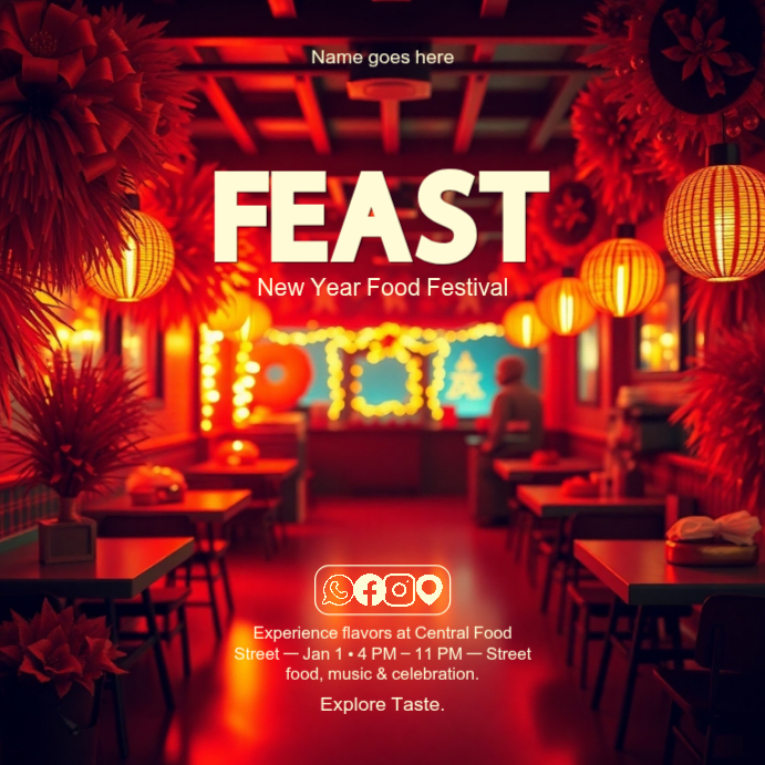 New Year Food Festival Instagram Square with Cinematic Retro Culinary ...