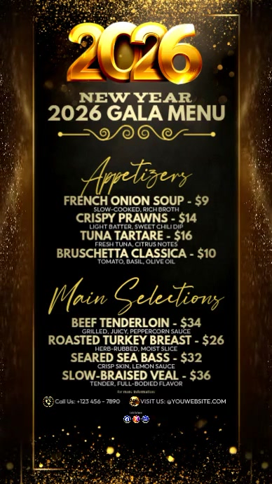 New Year Gala Dinner Menu Template | PosterMyWall