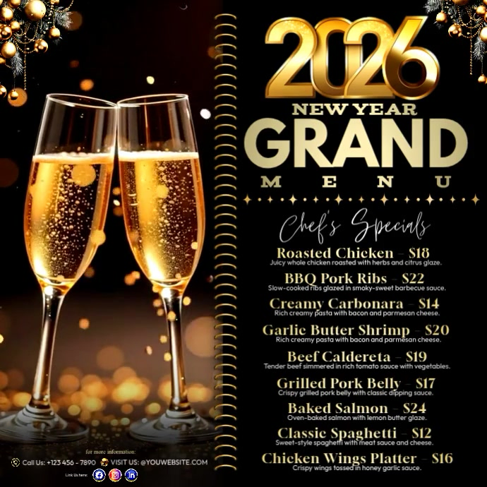 New Year Grand Celebration Menu Template | PosterMyWall