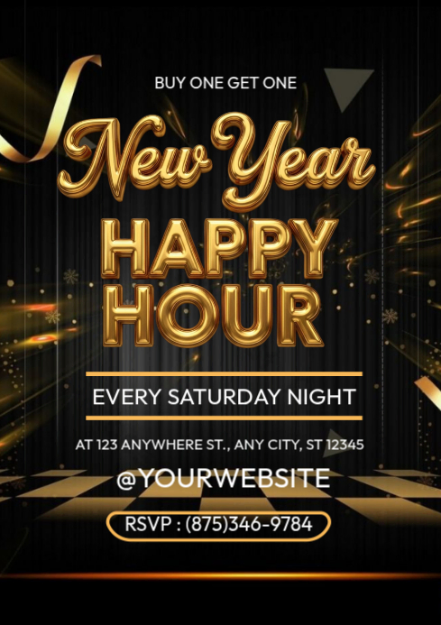 New Year Happy Hour Ads Template | PosterMyWall