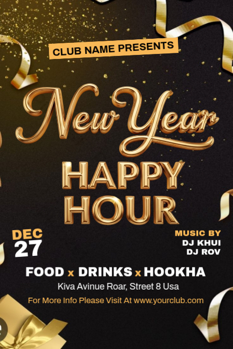 New Year Happy Hour Posters Template | PosterMyWall