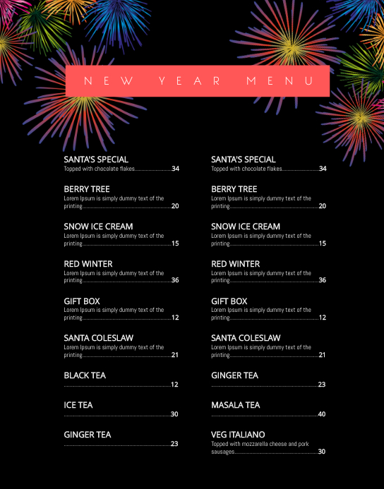 New Year menu Template | PosterMyWall