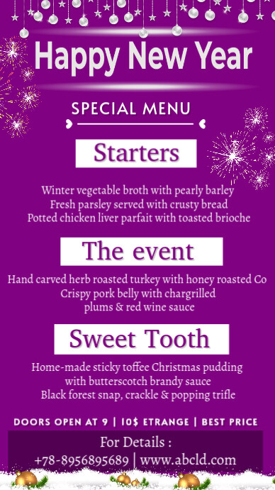 new year menu digital display board Template | PosterMyWall