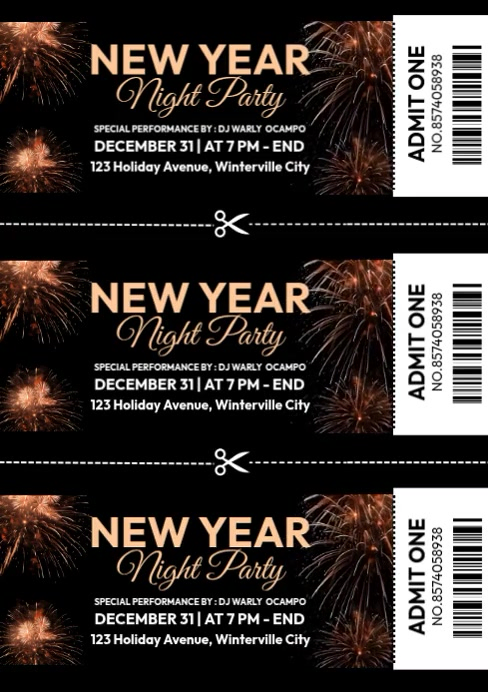 New Year Night Party Ticket Template | PosterMyWall