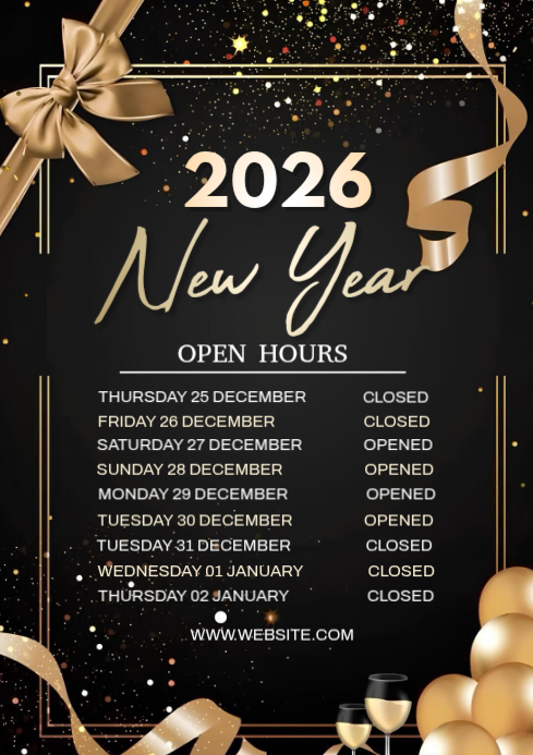 New Year Oening Hours post Template | PosterMyWall
