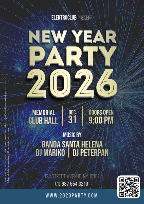 Copy of New Year Party 2023 flyer template fireworks | PosterMyWall