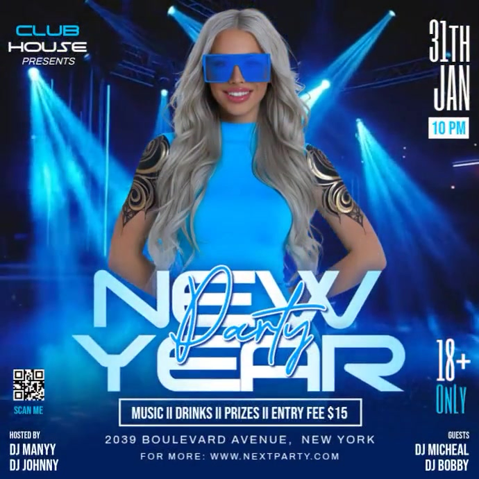 New Year Party Flyer 2026 Blue Sexy Girl Nightclub DJ Editable Template ...