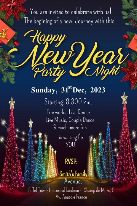 New Year Party Flyers, Happy New Year, Invitation Template | PosterMyWall