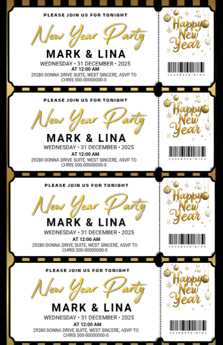 New Year Party Invitation Voucher Tabloid Template. | PosterMyWall